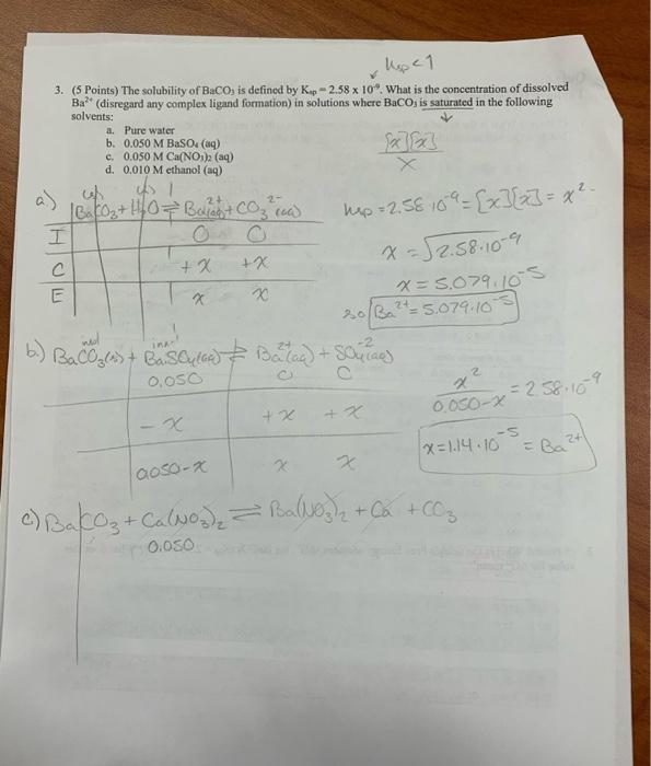 Solved 3. ( 5 Points) The solubility of BaCO3 is defined by | Chegg.com