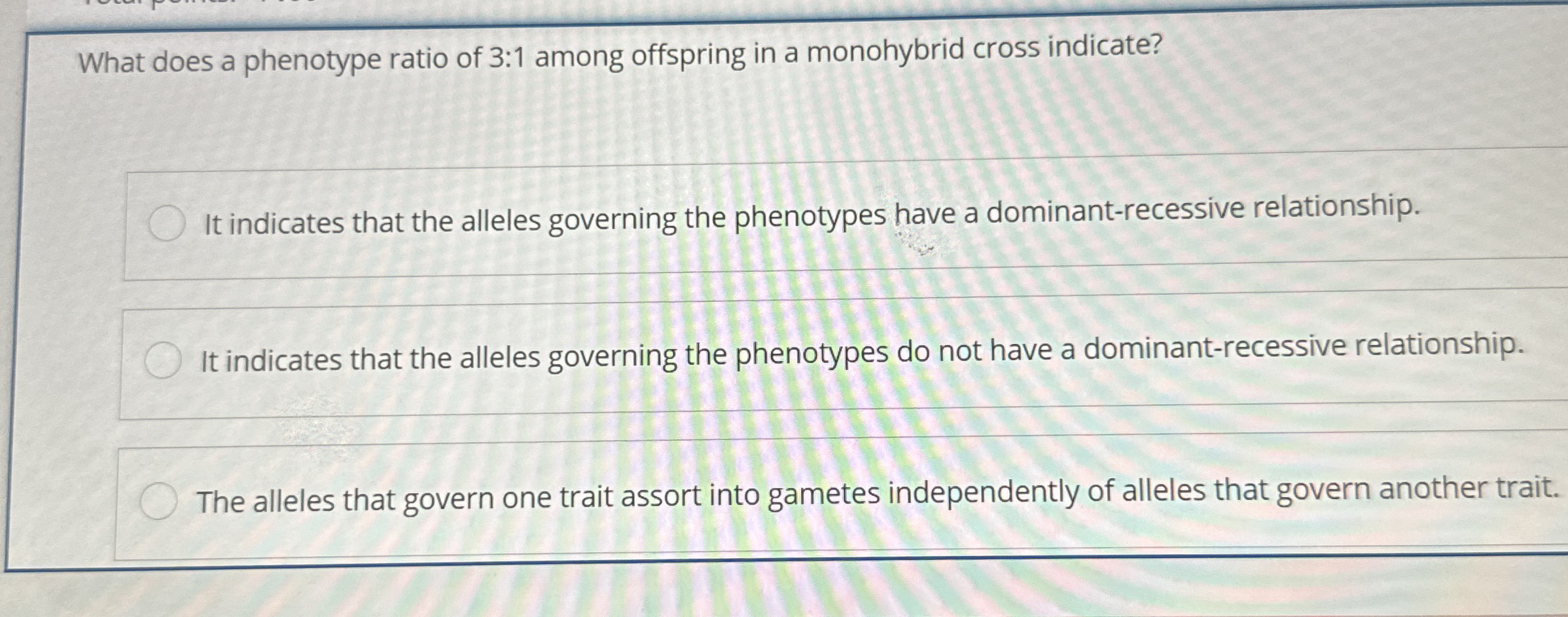 Solved What does a phenotype ratio of 3:1 ﻿among offspring | Chegg.com