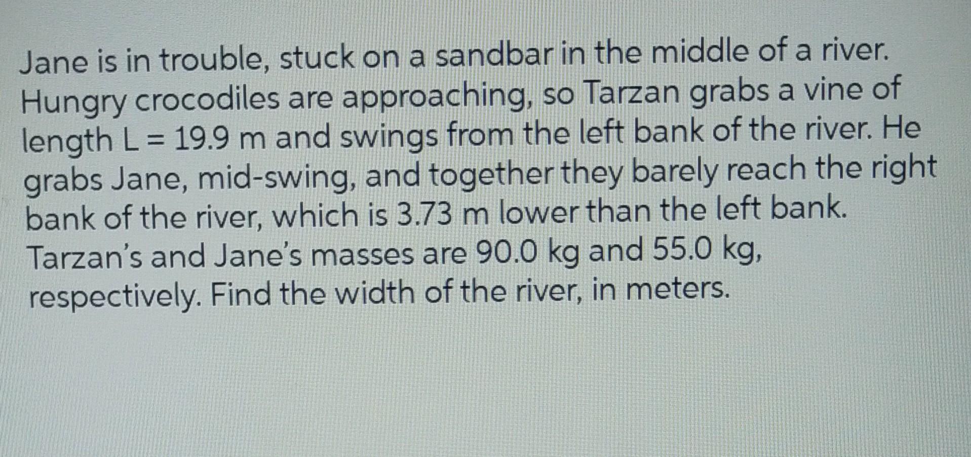 Solved Jane is in trouble, stuck on a sandbar in the middle | Chegg.com