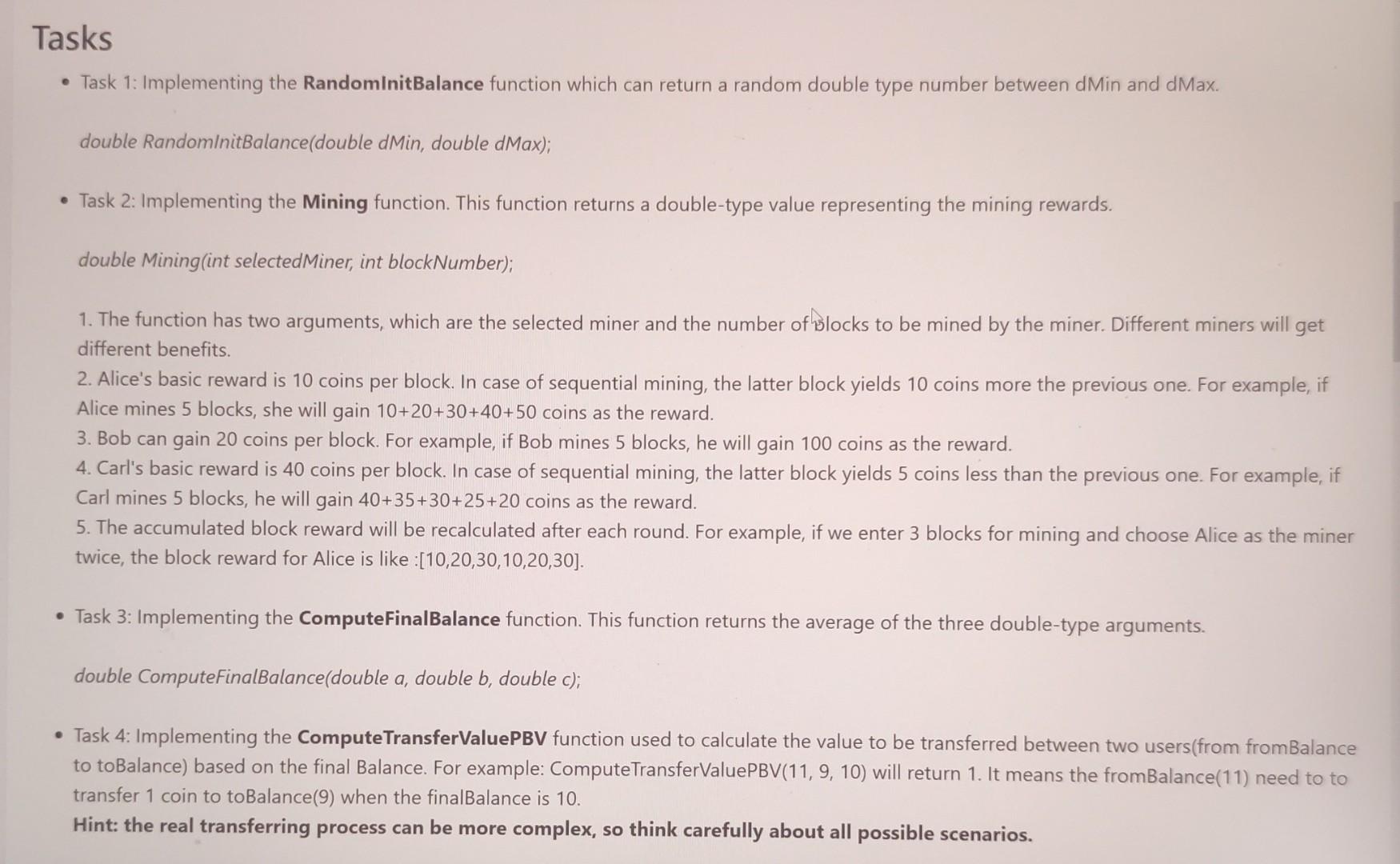 Solved Tasks • Task 1: Implementing the RandomlnitBalance | Chegg.com