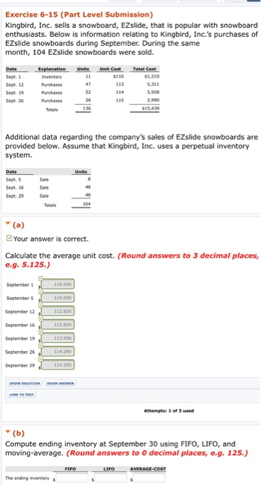 Solved Exercise 6-15 (Part Level Submission) Kingbird, Inc. | Chegg.com