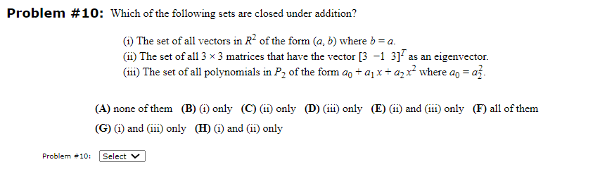 Solved Problem #10: Which of the following sets are closed | Chegg.com