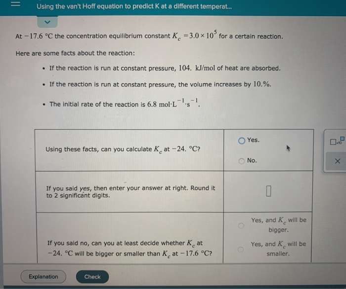 Solved Using the van't Hoff equation to predict K at a | Chegg.com