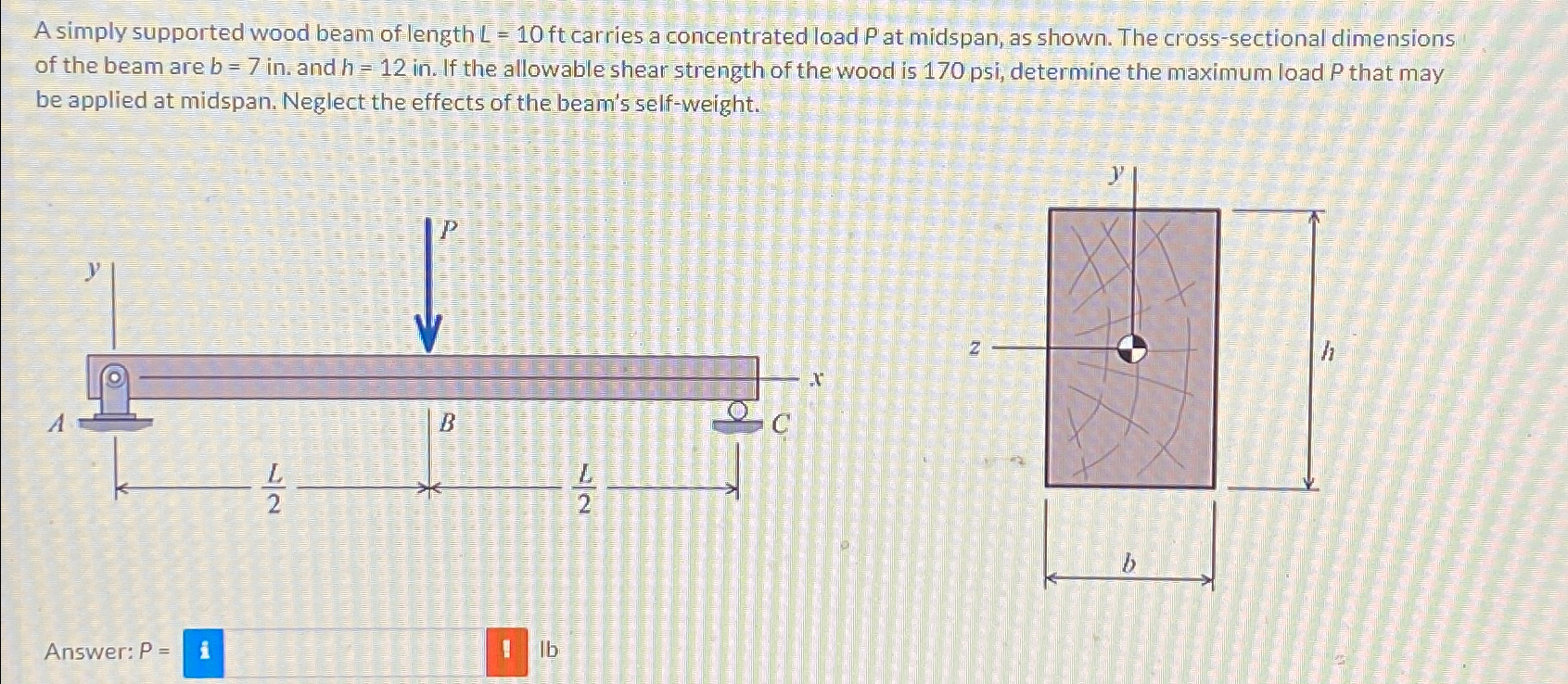 Solved A simply supported wood beam of length L=10ft | Chegg.com