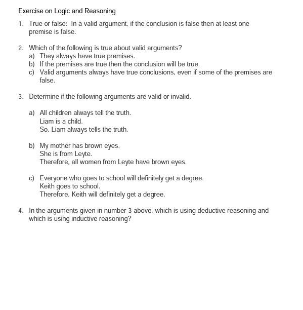 Solved Exercise on Logic and Reasoning 1. True or false: In | Chegg.com