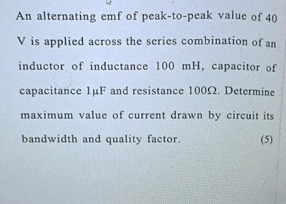 Solved An alternating emf of peak-to-peak value of 40 V is | Chegg.com