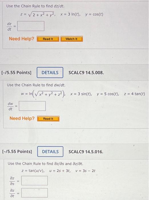 Solved Use the Chain Rule to find dz/dt. | Chegg.com