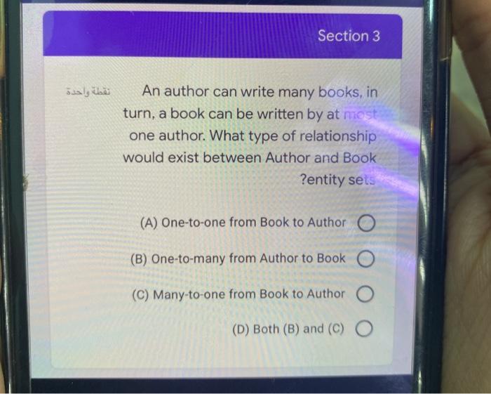 Solved Section 3 نقطة واحدة An author can write many books, | Chegg.com