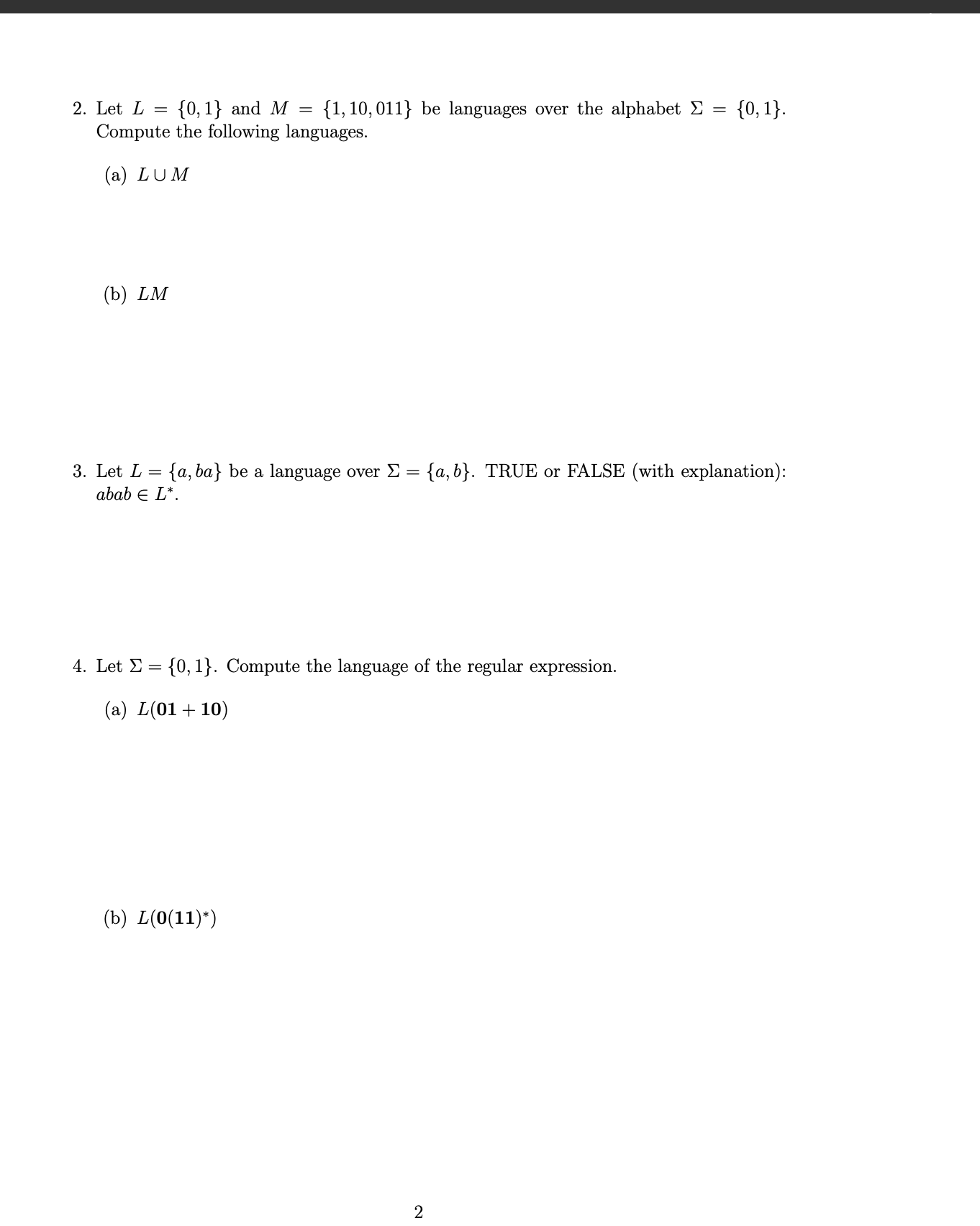 Solved Let L={0,1} ﻿and M={1,10,011} ﻿be languages over the | Chegg.com