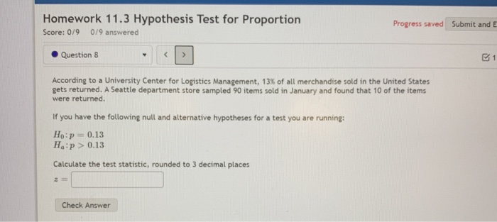 Solved Homework 11.3 Hypothesis Test for Proportion Score: | Chegg.com