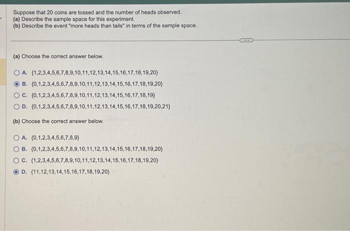 Solved Suppose that 20 coins are tossed and the number of | Chegg.com