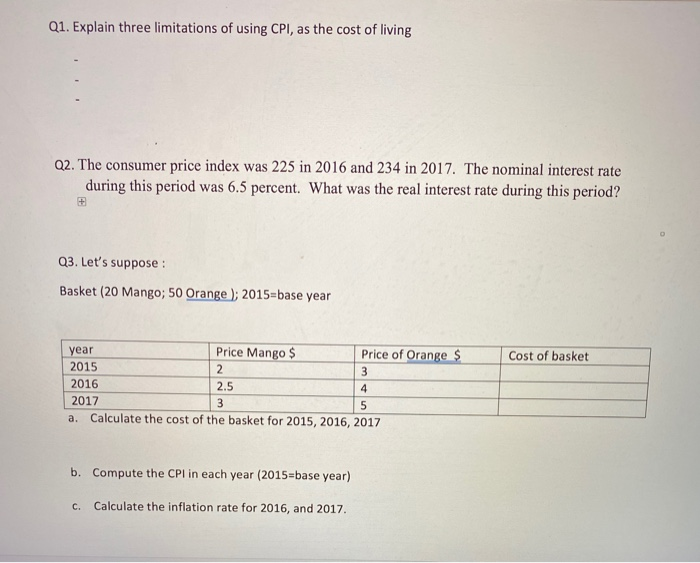 Solved Q1. Explain three limitations of using CPI, as the | Chegg.com