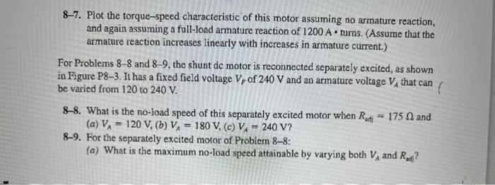 Solved 8-7. Plot the torque-speed characteristic of this | Chegg.com