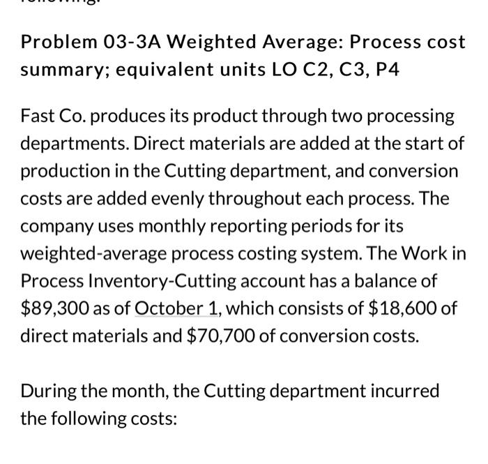 Solved Problem 03 3a Weighted Average Process Cost Summary 1612