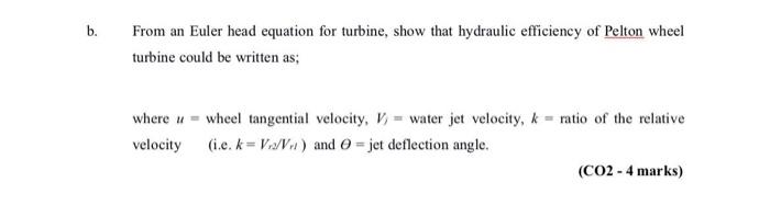 Solved From an Euler head equation for turbine, show that | Chegg.com