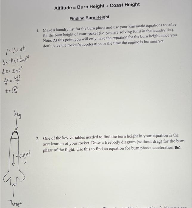 Solved Altitude = Burn Height + Coast Height Finding Burn | Chegg.com
