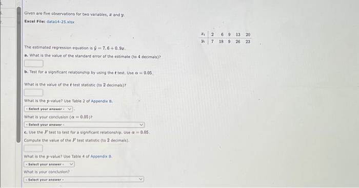 Solved 5. Given are five observations for two variables, and | Chegg.com
