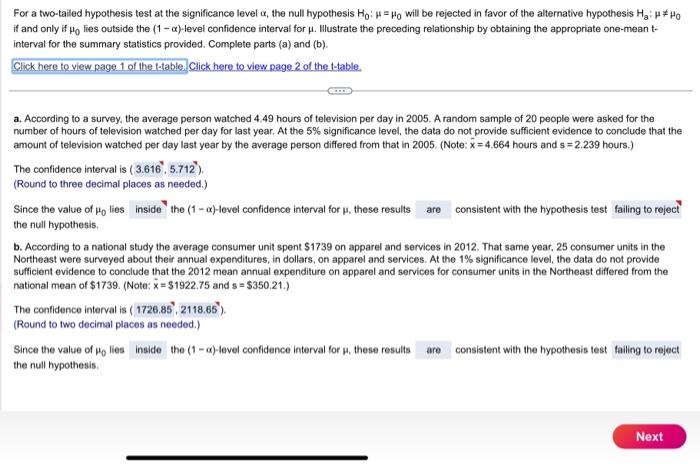 Solved For A Two Tailed Hypothesis Test At The Significance 7971