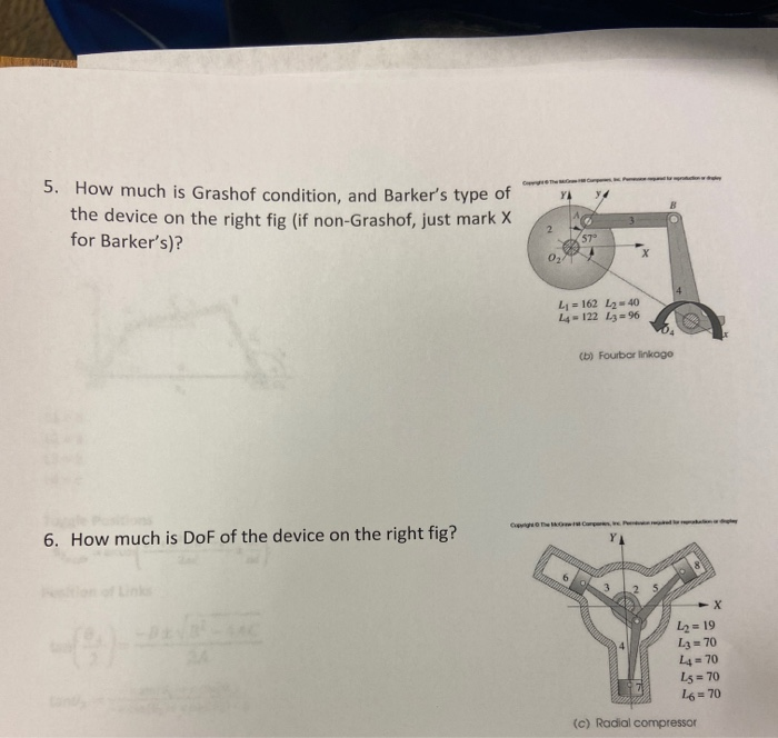 Solved 5. How much is Grashof condition, and Barker's type | Chegg.com