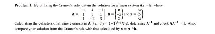 Solved Problem 1. By utilizing the Cramer's rule, obtain the | Chegg.com