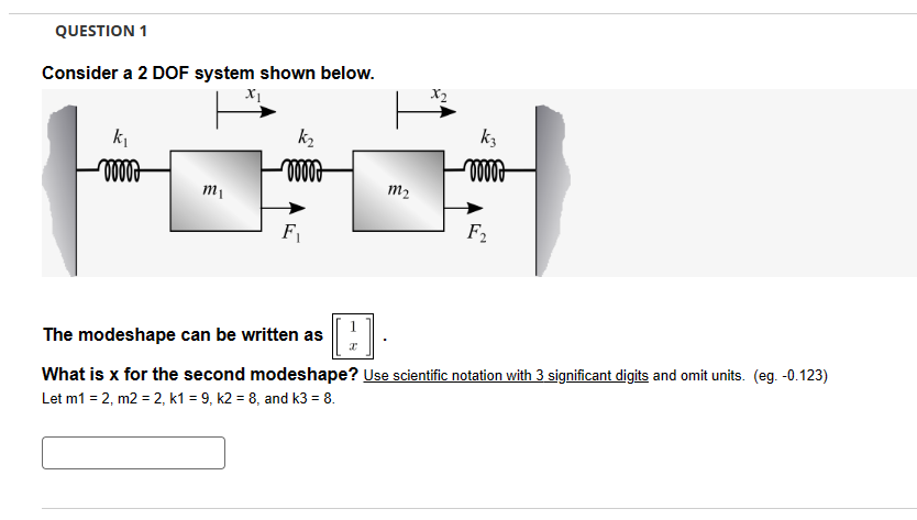 Solved QUESTION 1Consider a 2 DOF svstem shown below.The | Chegg.com Solved QUESTION 1Consider a 2 DOF svstem shown below.The | Chegg.com