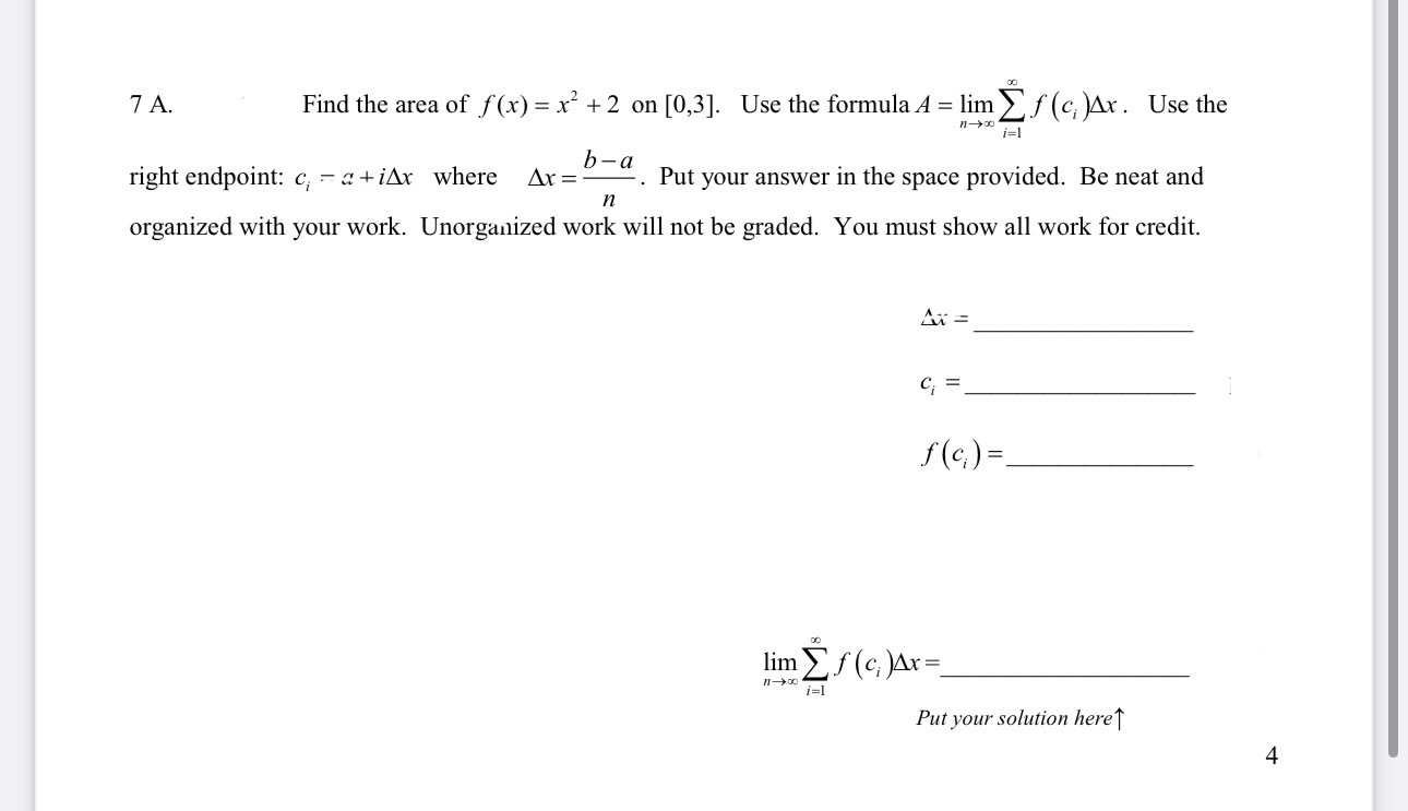 Solved 7 ﻿A. , ﻿Find the area of f(x)=x2+2 ﻿on [0,3]. ﻿Use | Chegg.com