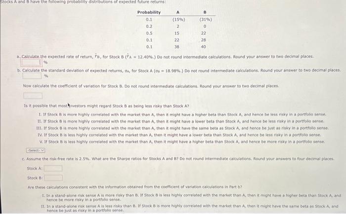 Solved a. Calculate the expected rate of return, rB, for S | Chegg.com