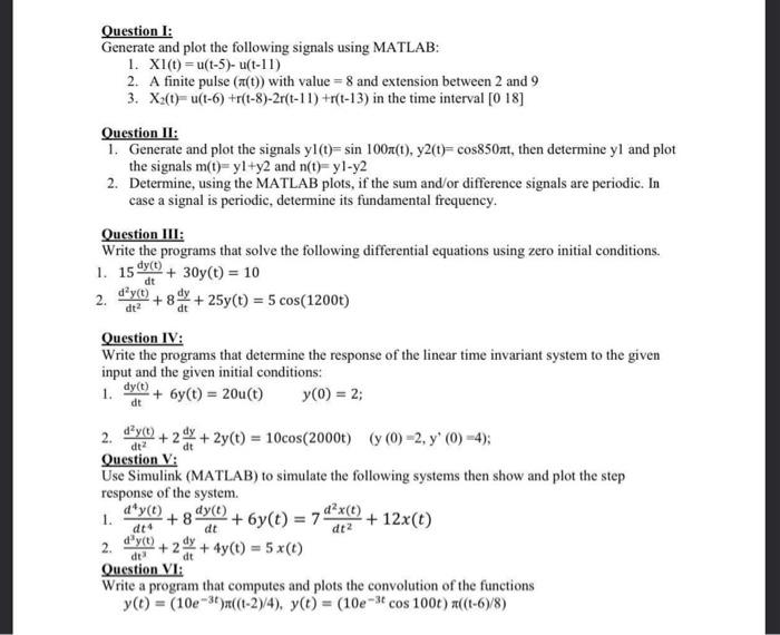 Solved Question I: Generate and plot the following signals | Chegg.com