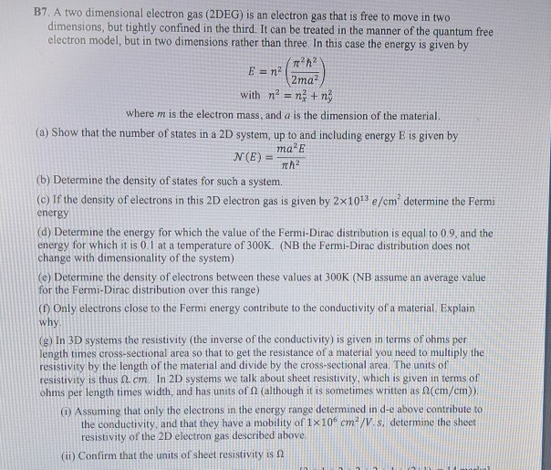 Solved B7. A two dimensional electron gas (2DEG) is an | Chegg.com
