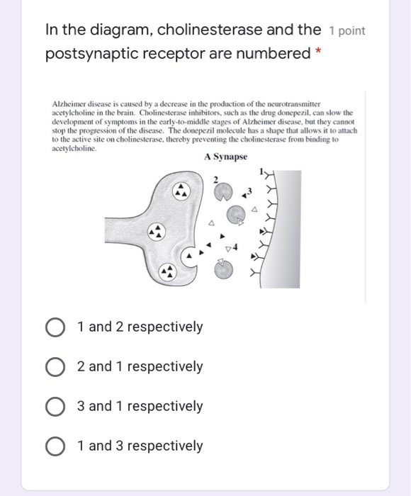 Solved In the diagram, cholinesterase and the 1 point | Chegg.com