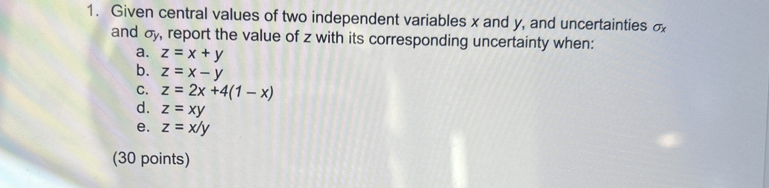 Solved Given Central Values Of Two Independent Variables X