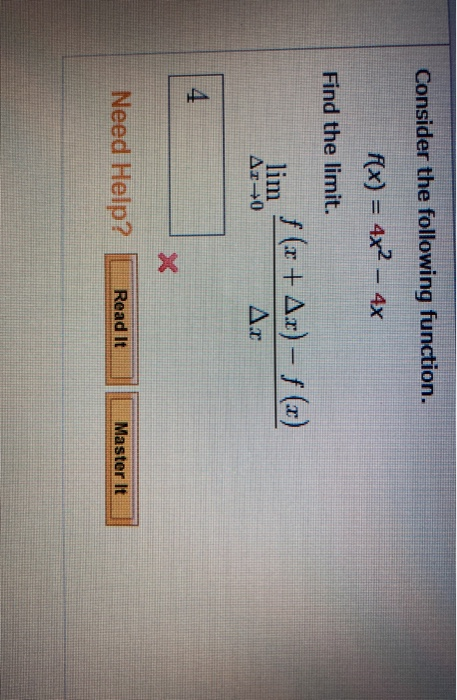 Solved Consider the following function. f(x) = 4x2 - 4x Find | Chegg.com