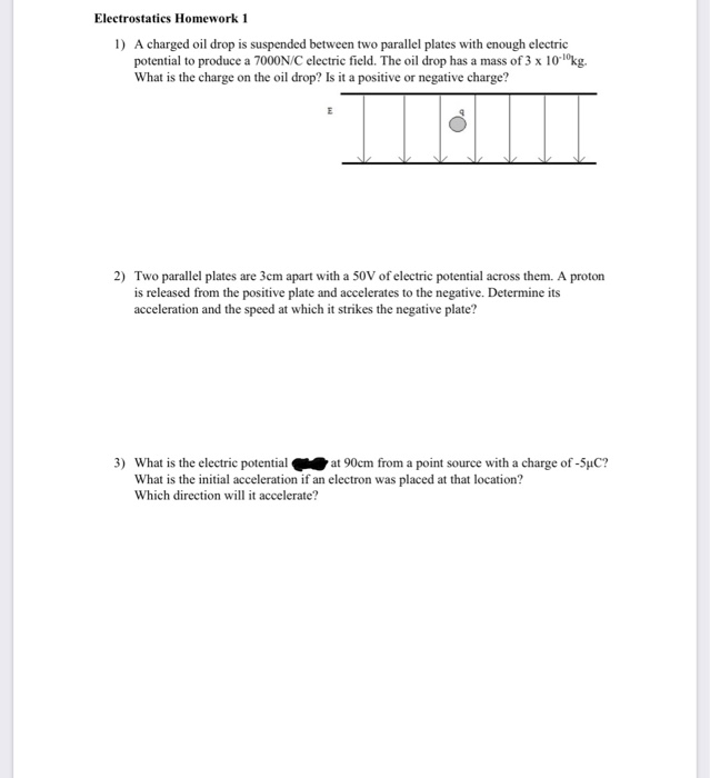 Solved Electrostatics Homework 1 1) A charged oil drop is | Chegg.com