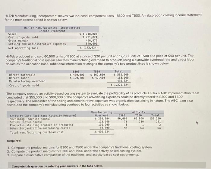 Solved Prepare a quantitative comparison of the traditional | Chegg.com