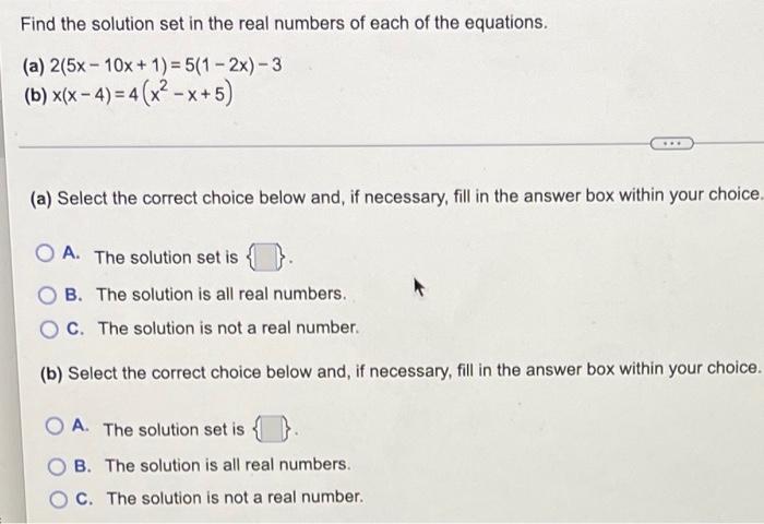 Solved Find the solution set in the real numbers of each of | Chegg.com