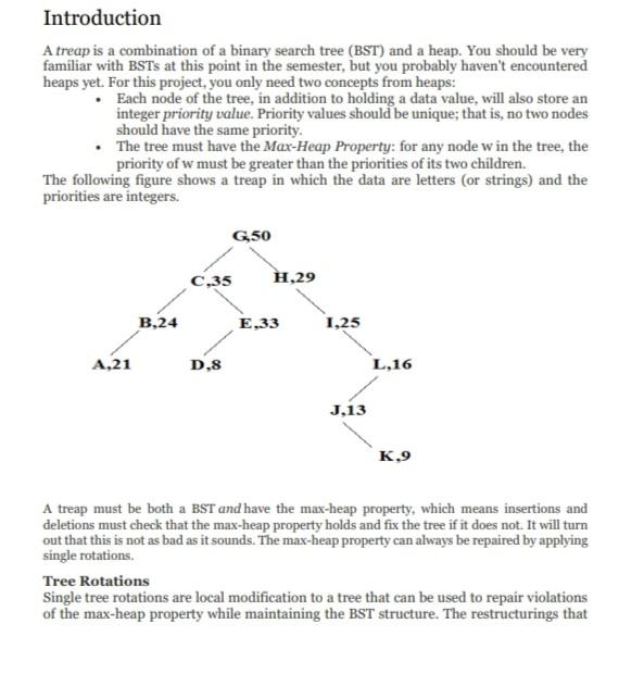 Solved Introduction A treap is a combination of a binary | Chegg.com