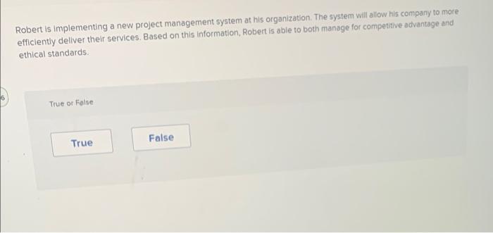 Solved Robert is implementing a new project management | Chegg.com