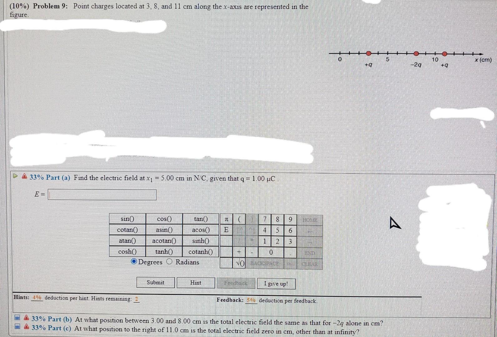 Solved (10%) Problem 9: Point charges located at 3. 8. and | Chegg.com