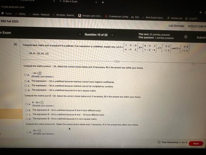 Solved −3A,B−3A,AC,CD Compute the matrix product - 3A. | Chegg.com