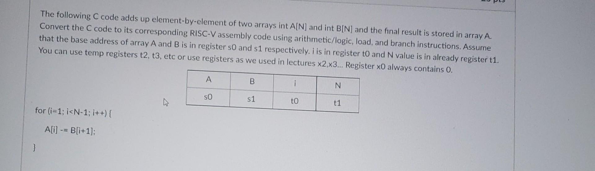 Solved The following C code adds up element-by-element of | Chegg.com