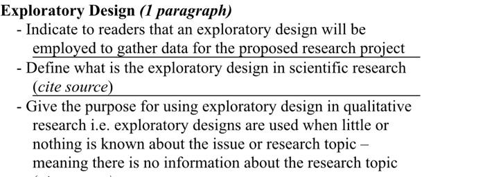 Exploratory Design (1 paragraph) - Indicate to | Chegg.com