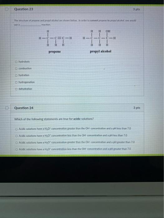 Solved Question 23 3 pts The structure of propene and | Chegg.com