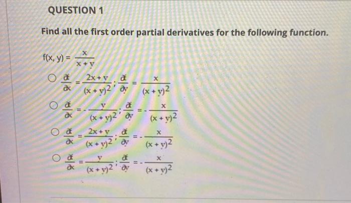 Solved Find all the first order partial derivatives for the | Chegg.com