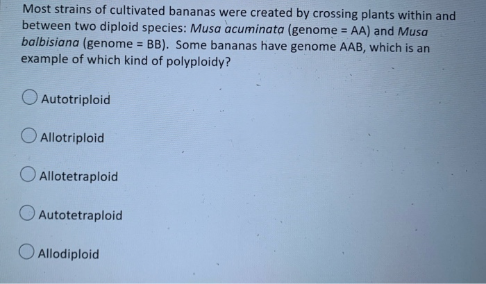 Solved Most strains of cultivated bananas were created by | Chegg.com