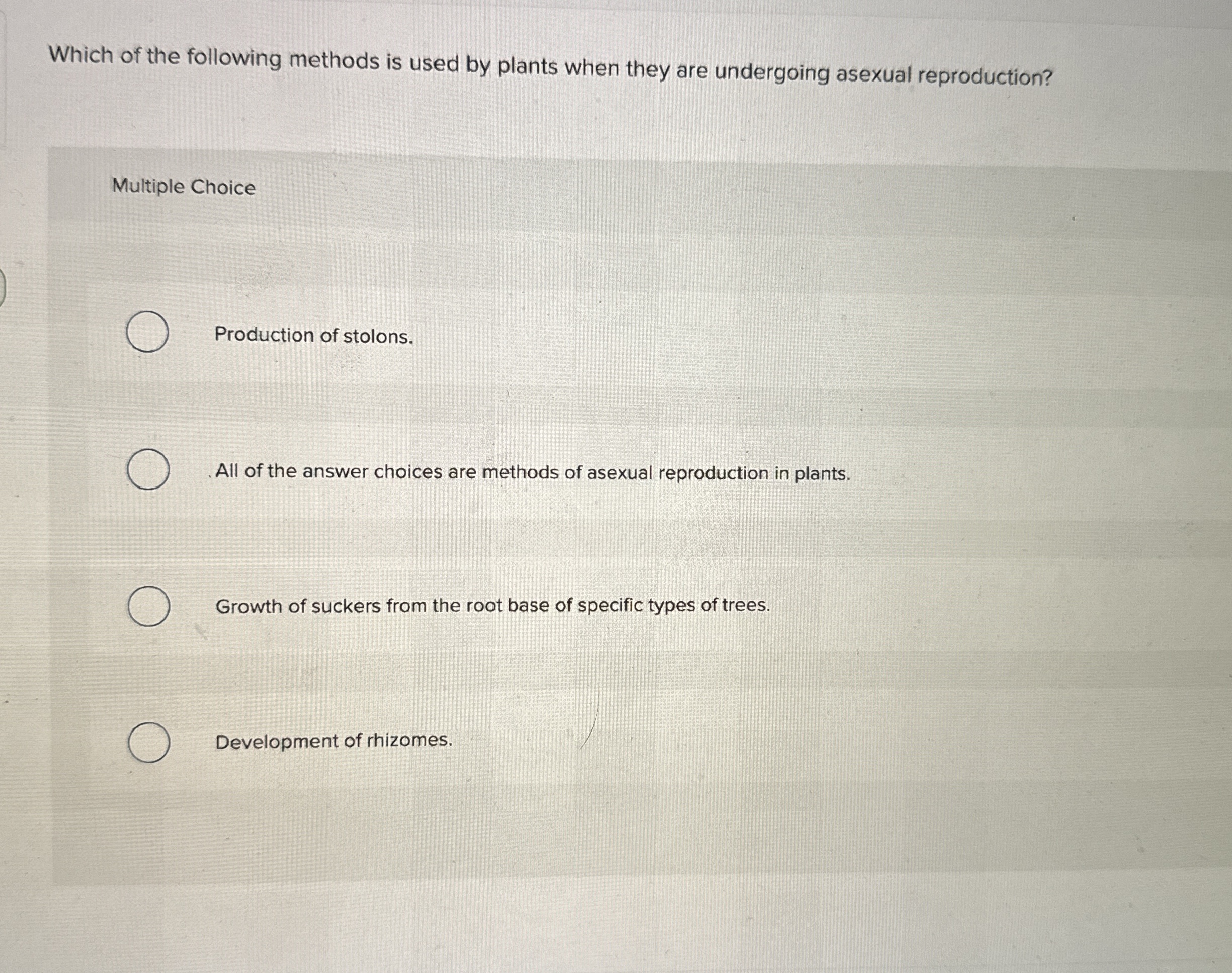 Solved Which of the following methods is used by plants when | Chegg.com