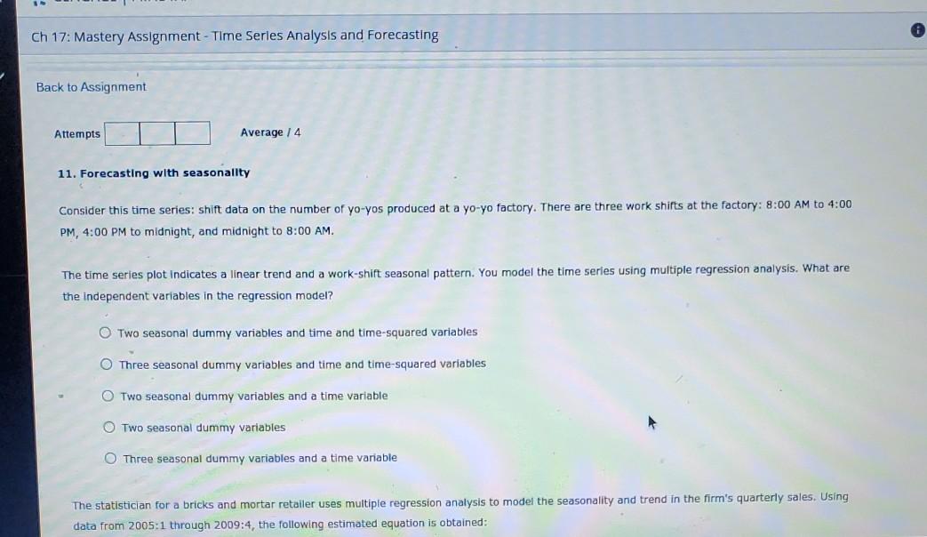 Solved Ch 17 Mastery Assignment Time Series Analysis And