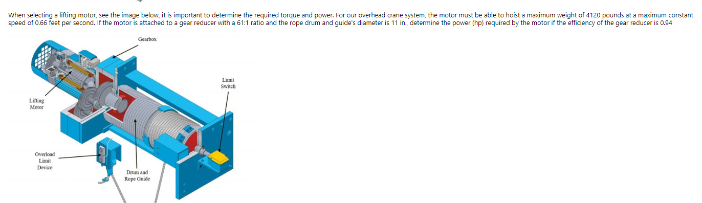 Solved When selecting a lifting motor, see the image below, | Chegg.com