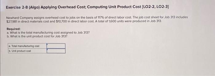 Solved Exercise 2-8 (Algo) Applying Overhead Cost; Computing | Chegg.com