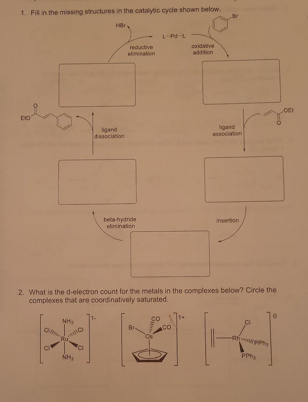 Solved 2. What is the d-electron count for the metals in the | Chegg.com