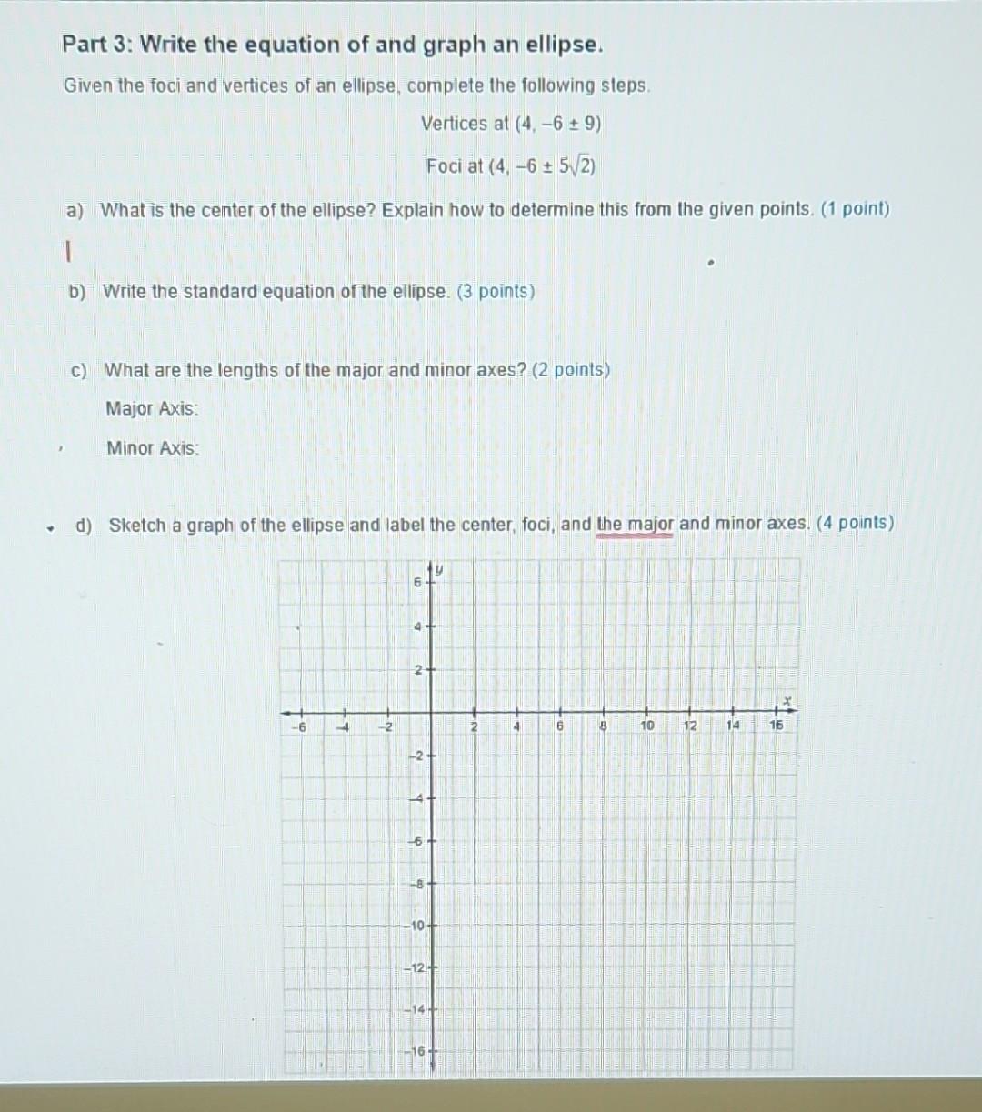 Solved d) Sketch a graph of the ellipse and label the | Chegg.com